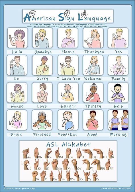 Tiger Moon American Sign Language Basic Signs And Alphabet Poster A2 Size 23 3 X 16 5cm