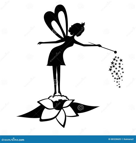 Silueta Negra De Hadas Con Una Vara Mágica Ilustración Del Vector
