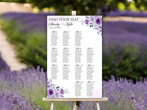 Lavender Wedding Seating Chart Template Purple Wildflower Seating