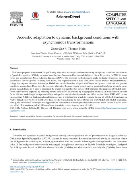 Pdf Acoustic Adaptation To Dynamic Background Conditions With Asynchronous Transformations