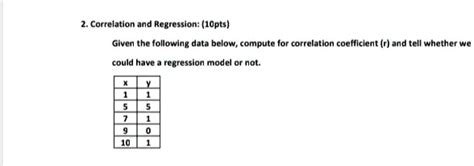 solved correlation and regression opts given the following data