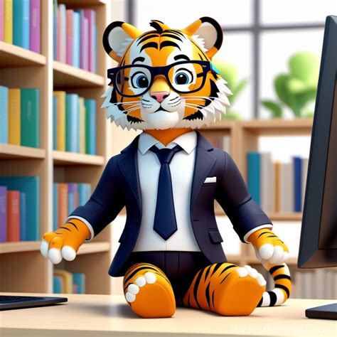 Tiger In Glasses Using Computer For Design Stable Diffusion Online