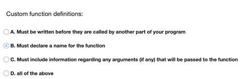 Solved Custom Function Definitions O A Must Be Written
