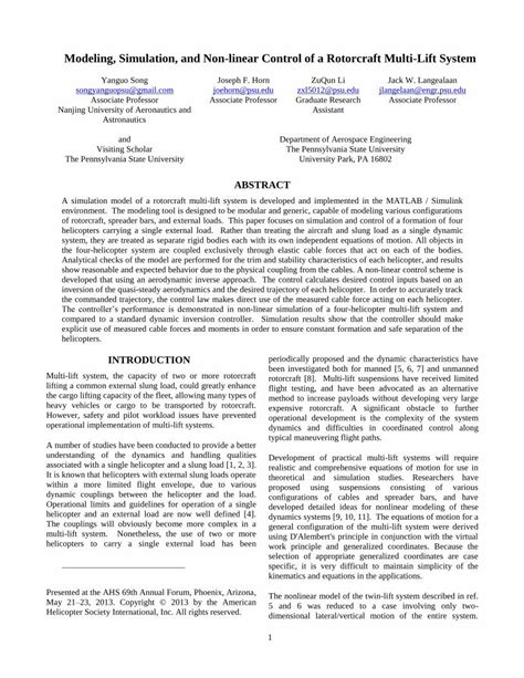Pdf Modeling Simulation And Non Linear Control Of A · A Simulation Model Of A Rotorcraft