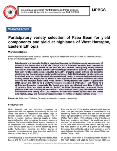 Participatory Variety Selection Of Faba Bean For Yield Components And Yield At Highlands Of West