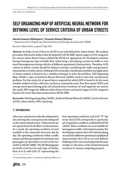 Pdf Self Organizing Map Of Artificial Neural Network For Defining Level Of Service Criteria Of