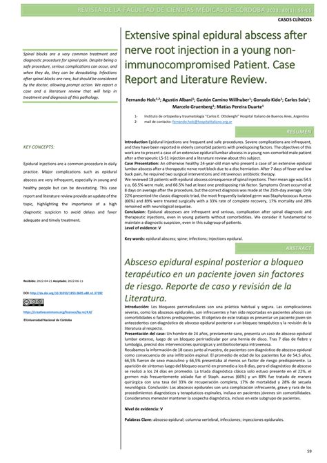 Pdf Extensive Spinal Epidural Abscess After Nerve Root Injection In A Young Non