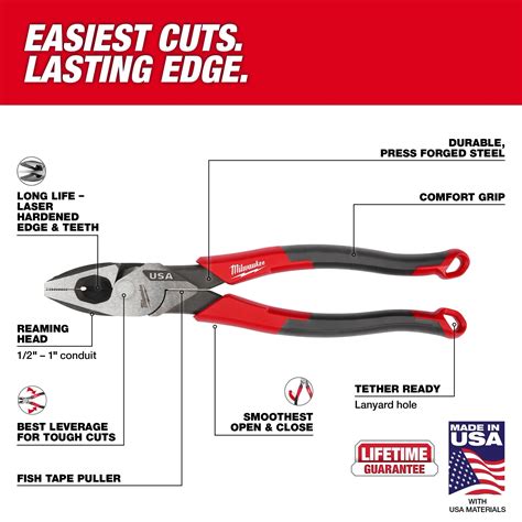 9 Linemans Comfort Grip Pliers Usa Milwaukee Tool