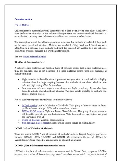 Cohesion Metrics Pdf Class Computer Programming Computational