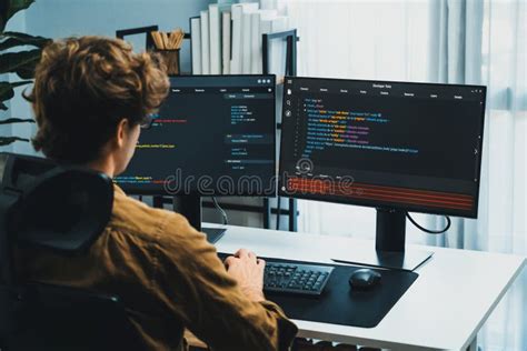 It Developer Working Online Software Development Coding On Pc Screens