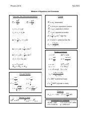 Midterm Equation Sheet Pdf Physics Fall Midterm