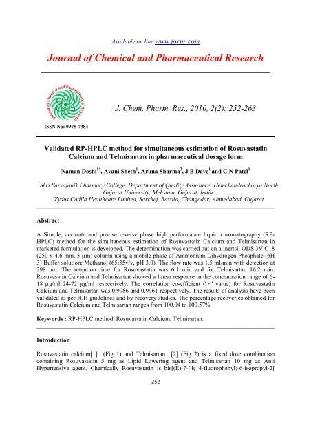 Validated Rp Hplc Method For Simultaneous Estimation Of