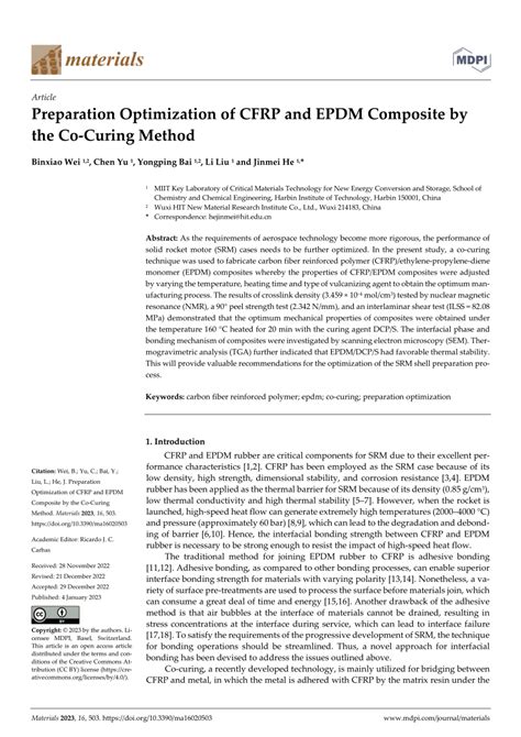 Pdf Preparation Optimization Of Cfrp And Epdm Composite By The Co Curing Method