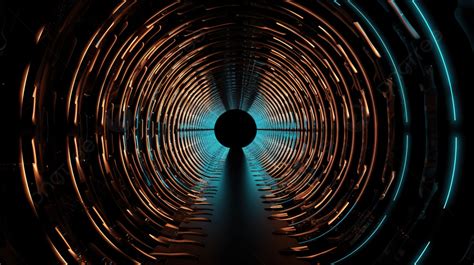 파란색과 주황색 조명이 있는 검은색 배경의 천상의 터널 빛나는 구멍이 있는 4k Uhd 터널의 3d 그림 고화질 사진 사진
