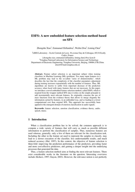 Pdf Esfs A New Embedded Feature Selection Method Based On Sfs
