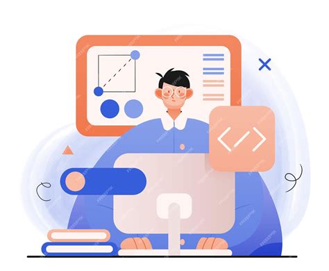 Premium Vector Young Programmer Coding On Computer At Workplace