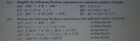 Solved 23 Simplify The Following Boolean Expressions To A