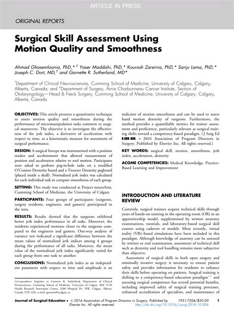 Pdf Surgical Skill Assessment Using Motion Quality And Smoothness