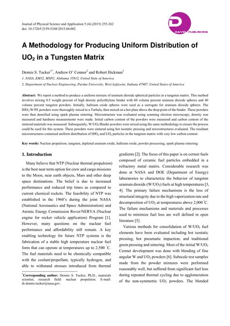 Pdf A Methodology For Producing Uniform Distribution Of Uo2 In A Tungsten Matrix