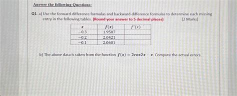 Solved Q A Use The Forward Difference Formulas And Chegg
