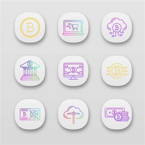 Bitcoin Cryptocurrency App Icons Set Ui Ux User Interface Coin Online Shopping Cloud Mining