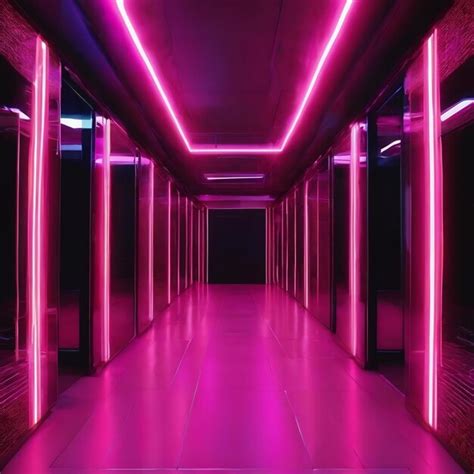 Premium Photo Neon Light Corridor Futuristic Room With Vibrant