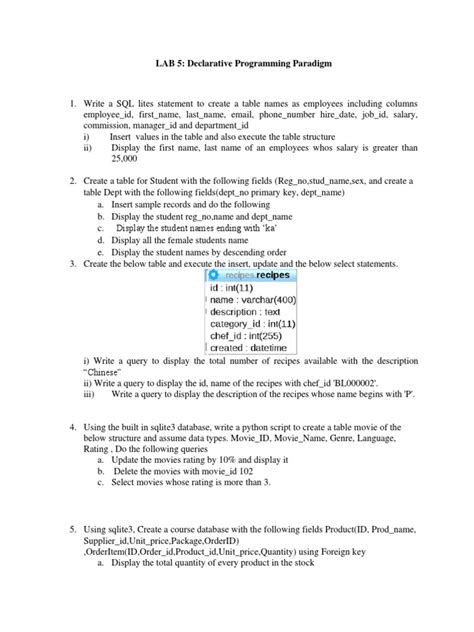 Lab 5 Declarative Programming Pdf Table Database Sql