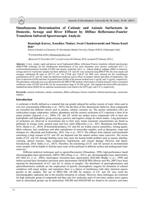 Pdf Simultaneous Determination Of Cationic And Anionic Surfactants In Domestic Sewage And