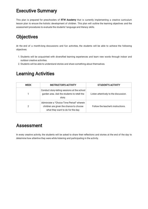 Preschool Creative Curriculum Lesson Plan Template [free Pdf