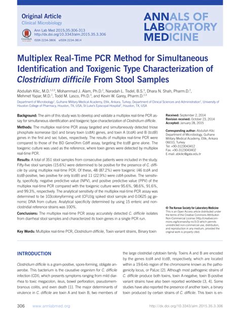 Pdf Multiplex Real Time Pcr Method For Simultaneous Identification And Toxigenic Type