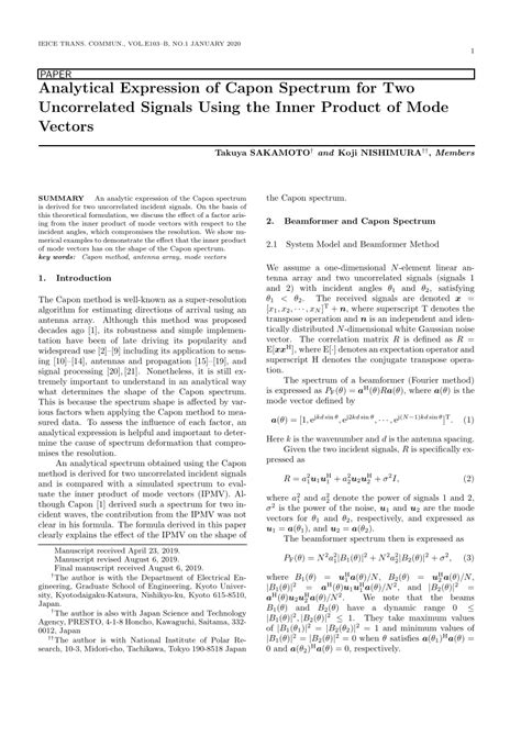 Pdf Analytical Expression Of Capon Spectrum For Two Uncorrelated