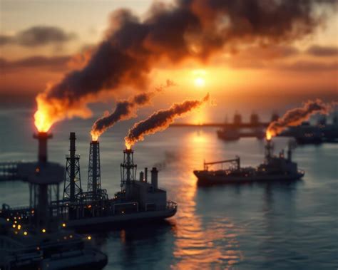 Industrial Pollution Sunset Aerial Photography Smoke Stacks Factory Harbor Environmental Impact