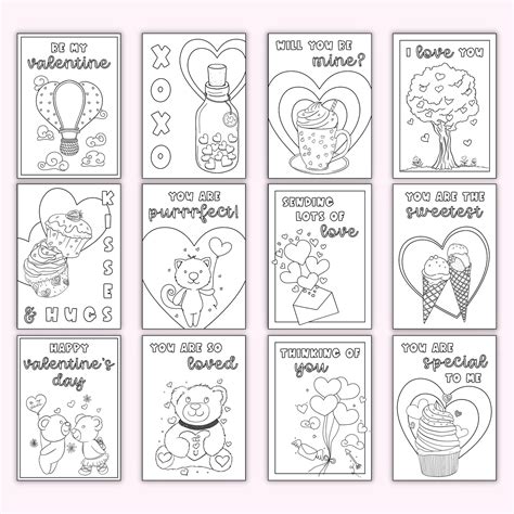 Valentines Day Coloring Cards Set Of 12 Printables By The Craft At