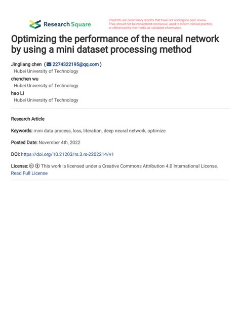 PDF Optimizing The Performance Of The Neural Network By Using A Mini Dataset Processing Method