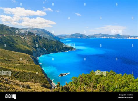 Blue Sea And Mountains On Coast Of Kefalonia Island Near Assos Town