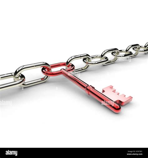 Red Key Link In A Silver Chain On A White Background Stock Photo Alamy