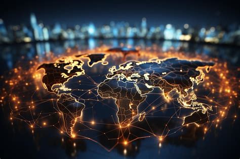Premium Ai Image Global Information Web World Map With Glowing Lines Symbolizing