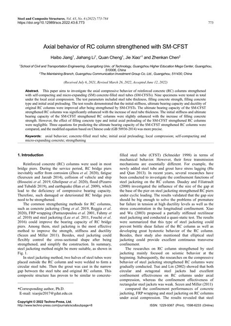 Pdf Axial Behavior Of Rc Column Strengthened With Sm Cfst