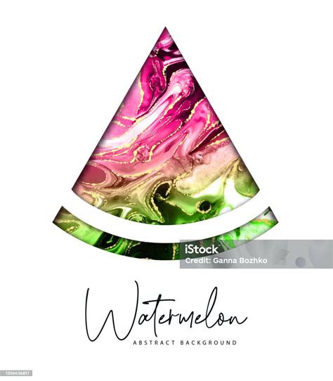 알코올 잉크 질감과 예술 수박 삼각형 슬라이스 실루엣 대리석 텍스처 배경 0명에 대한 스톡 벡터 아트 및 기타 이미지 0명