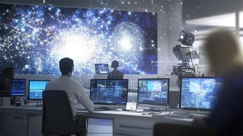 Scientists Analyzing Data In A High Tech Research Lab With Advanced