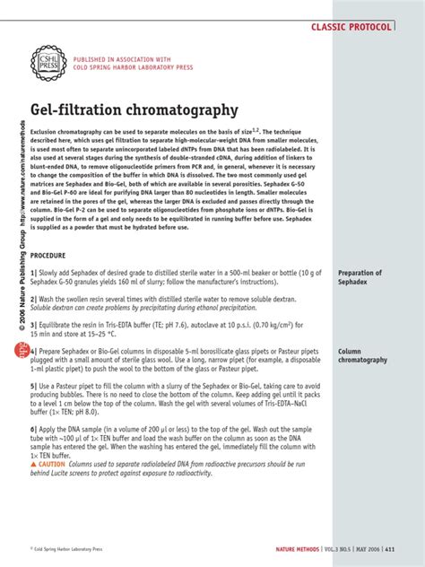 Gel Filtration Chromatography Pdf Chromatography Buffer Solution