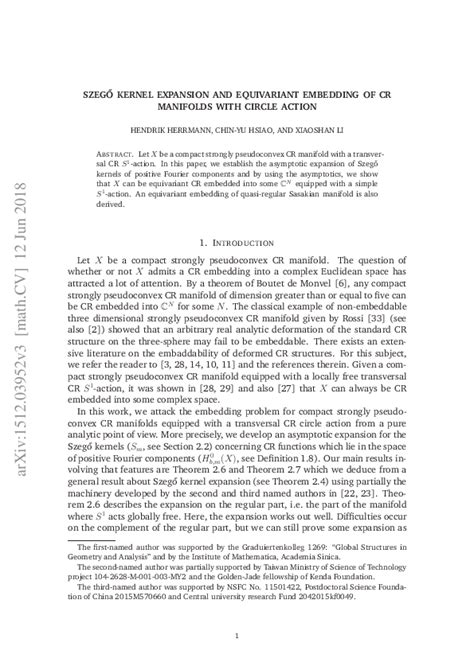 Pdf Szegő Kernel Expansion And Equivariant Embedding Of Cr Manifolds