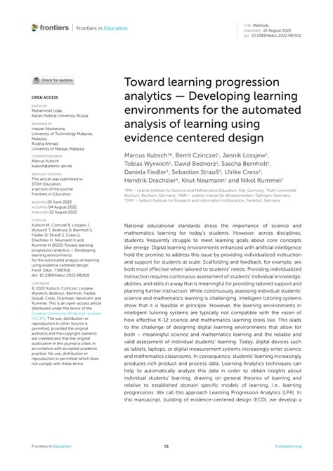 Pdf Toward Learning Progression Analytics — Developing Learning Environments For The Automated