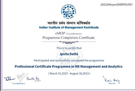 Ipsita Datta On Linkedin Completion Of Professional Certificate Programme In Hr Management And