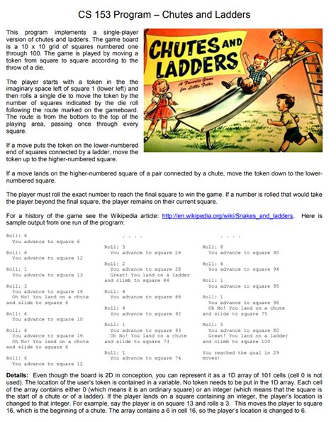 Solved Cs 153 Program Chutes And Ladders This Program