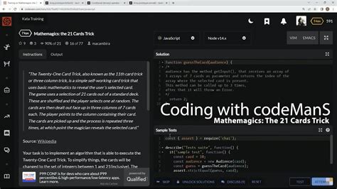 Codewars 7 Kyu Mathemagics The 21 Cards Trick Javascript Youtube