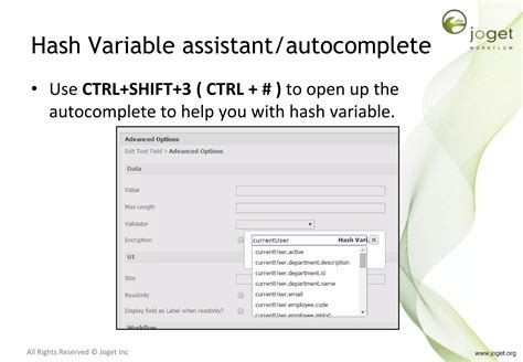 Joget Workflow V6 Training Slides 9 Hash Variable Ppt