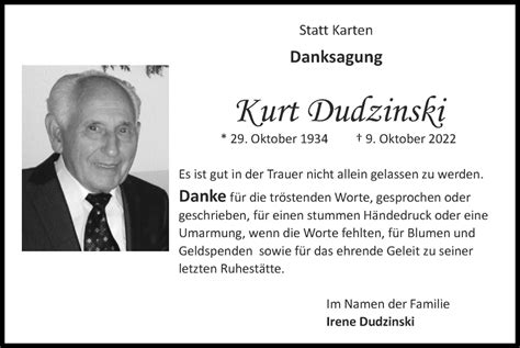 Traueranzeigen Von Kurt Dudzinski Aachen Gedenkt