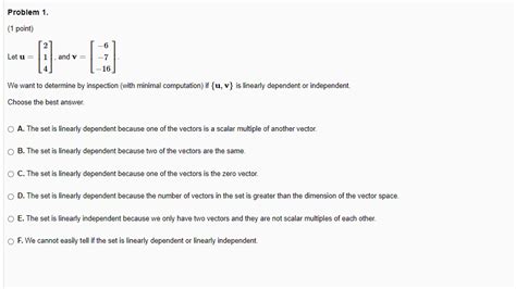 Solved Problem 1 1 Point 6 Let U 1 And V 7 16 We Chegg Com