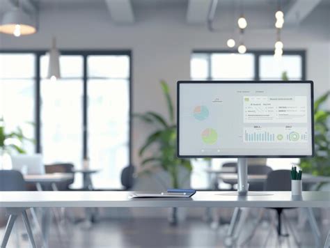 Modern Office Workspace Data Analytics Dashboard Screen Premium Ai Generated Image